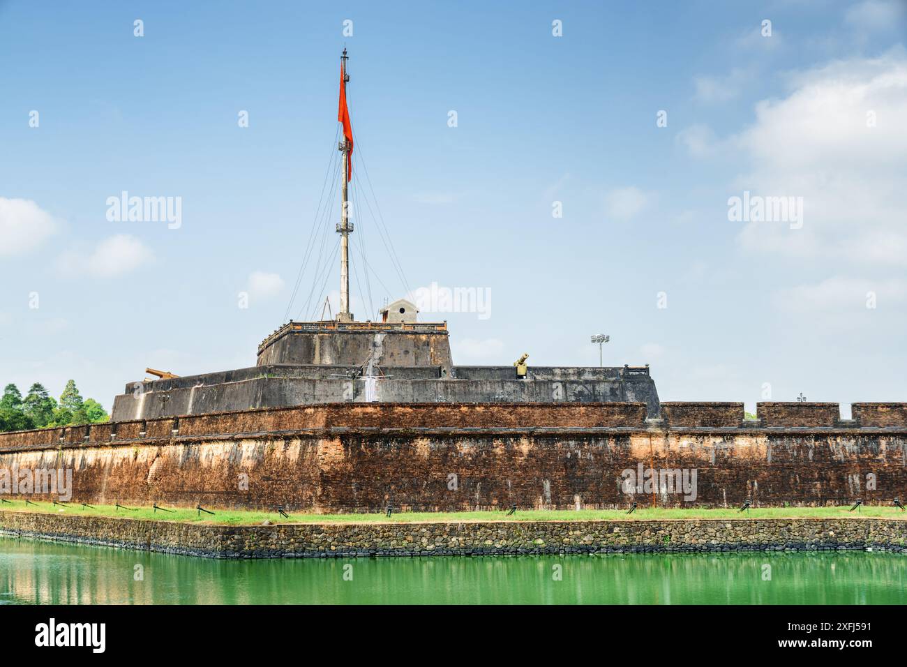 Wonderful view of a square and the flag of Vietnam (red flag with a ...