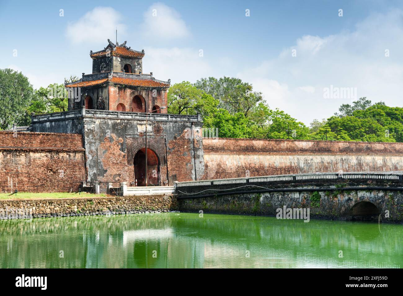 Scenic view of the Ngan Gate in fortress wall of the Citadel and a ...