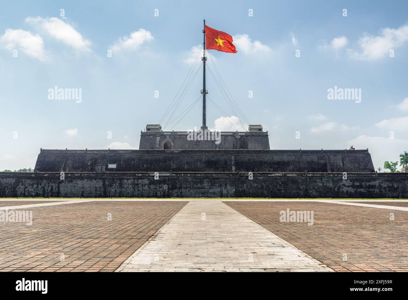 Wonderful view of a square and the flag of Vietnam (red flag with a ...