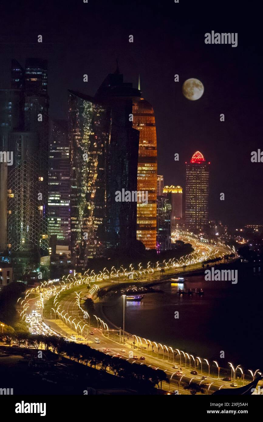 Doha Highrise building night view Stock Photo - Alamy