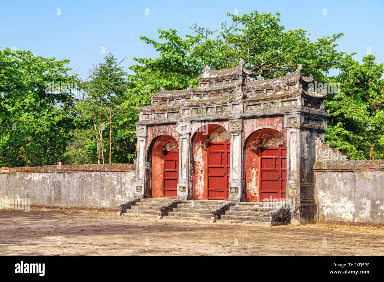Scenic view of old Dai Hong Mon Gate on blue sky background on summer ...