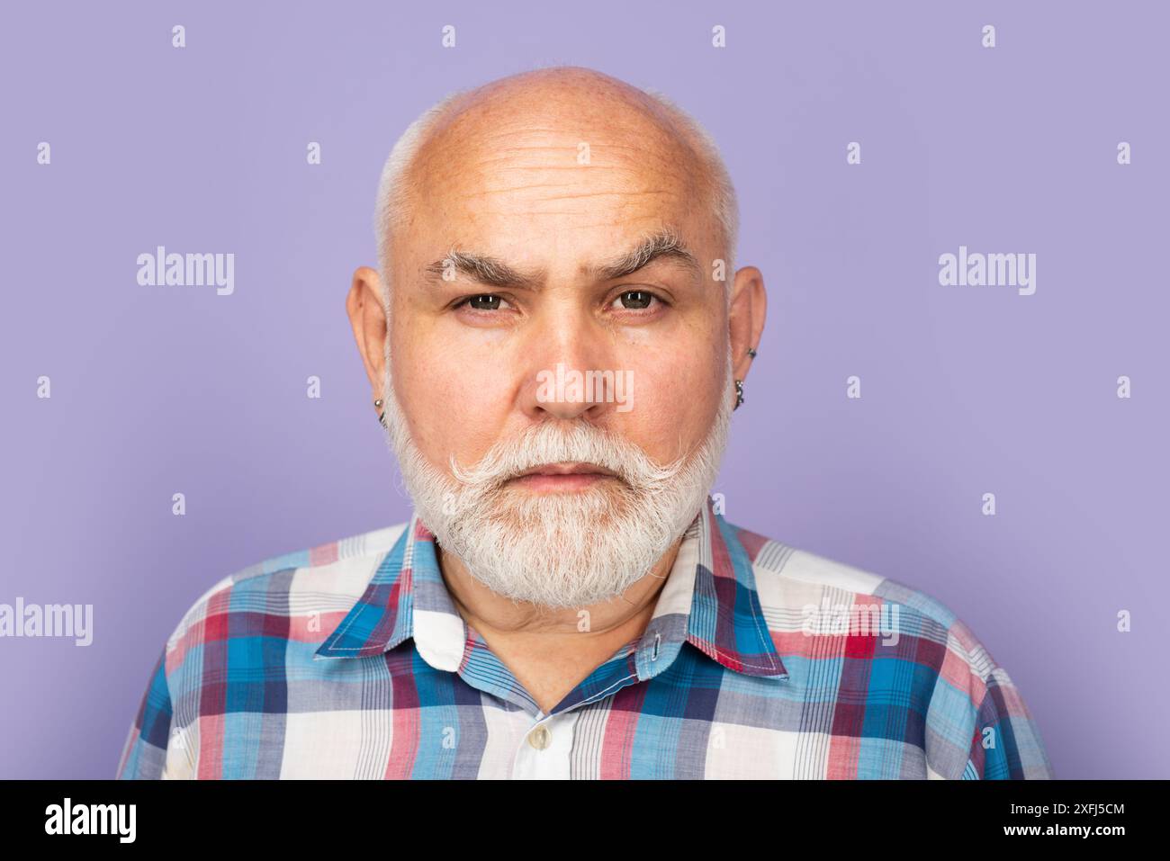 Face of 50s aged pensioner. Closeup emotional portrait of an old mature ...