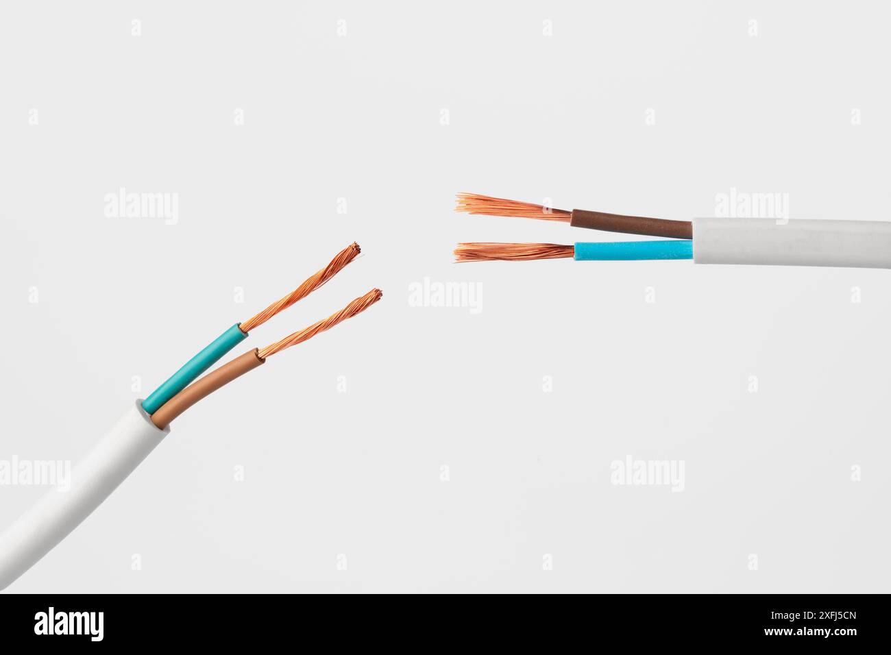 Two-Wire Electrical Cable With Exposed Copper Strands Stock Photo - Alamy
