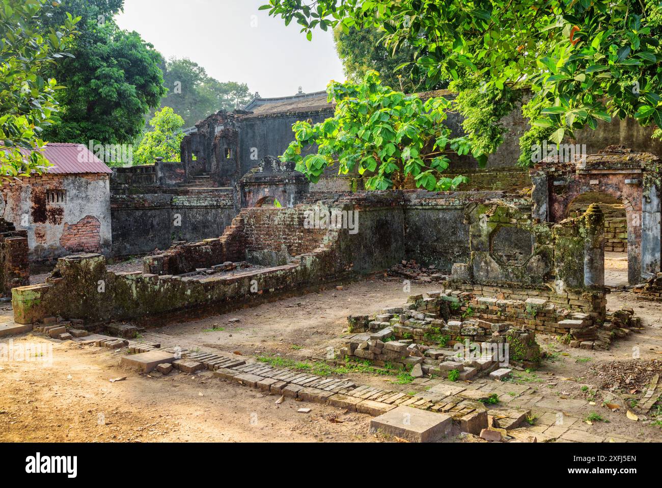 Amazing view of ruins of old buildings at the Tu Duc Royal Tomb in Hue ...