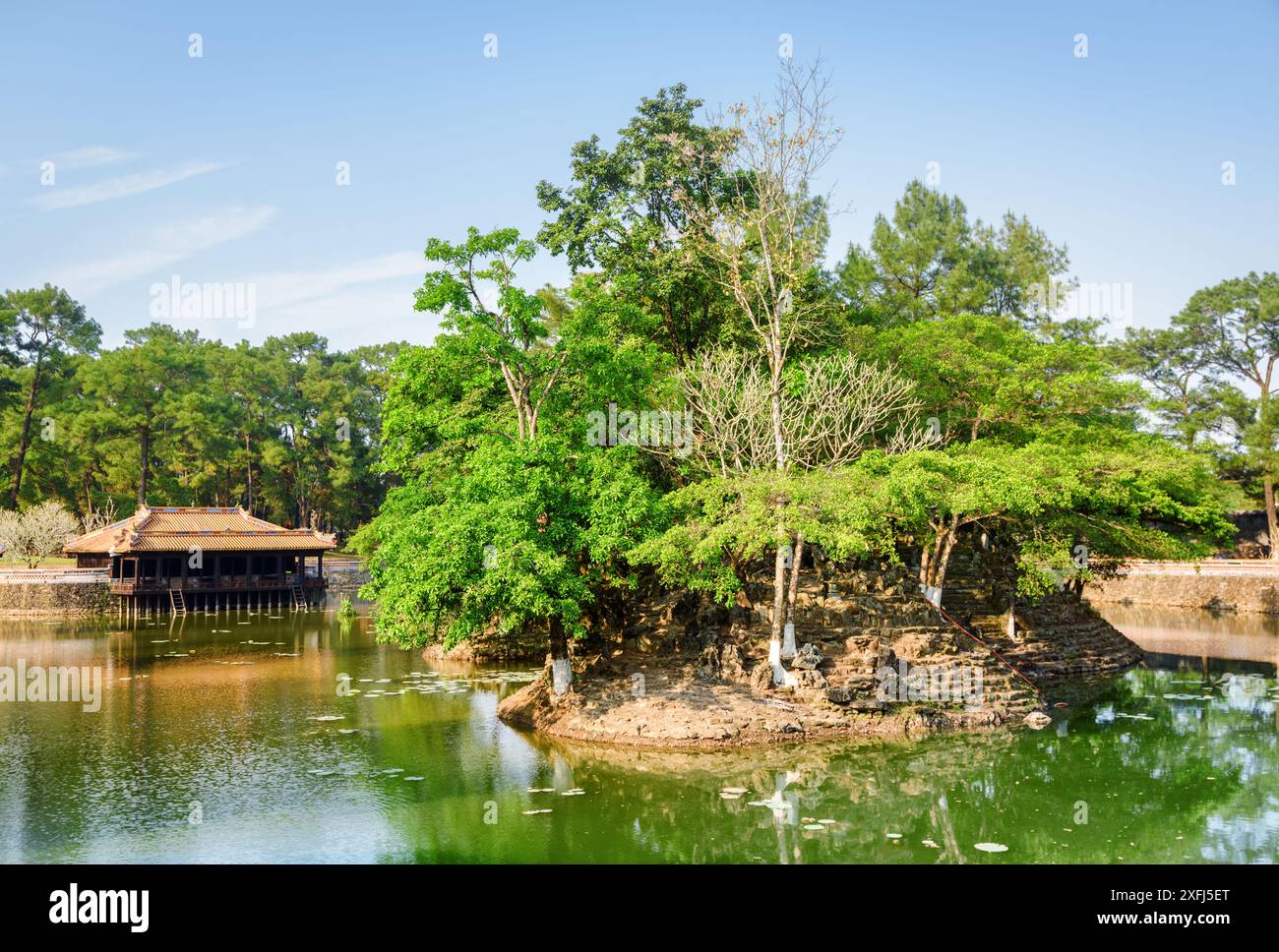 Scenic view of Luu Khiem Lake on sunny day at the Tu Duc Royal Tomb in ...