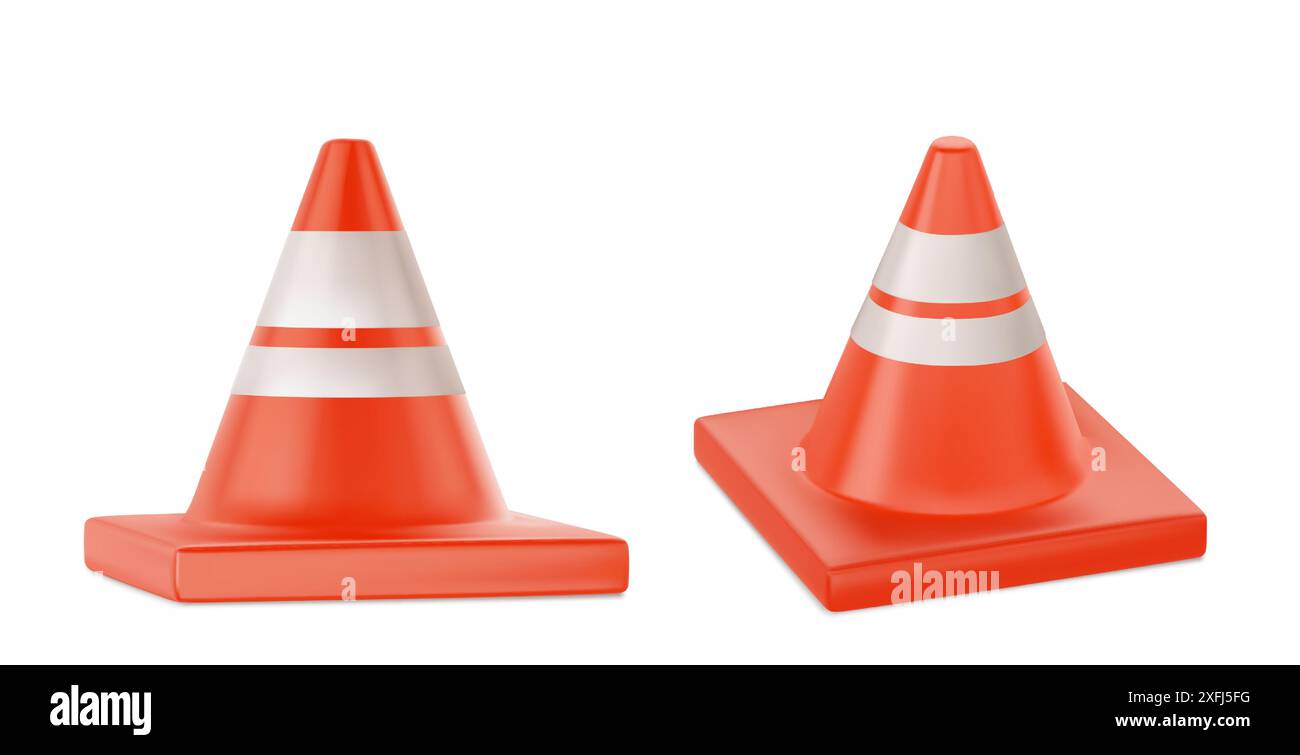 Traffic cone mockups set isolated on white background. Vector realistic ...