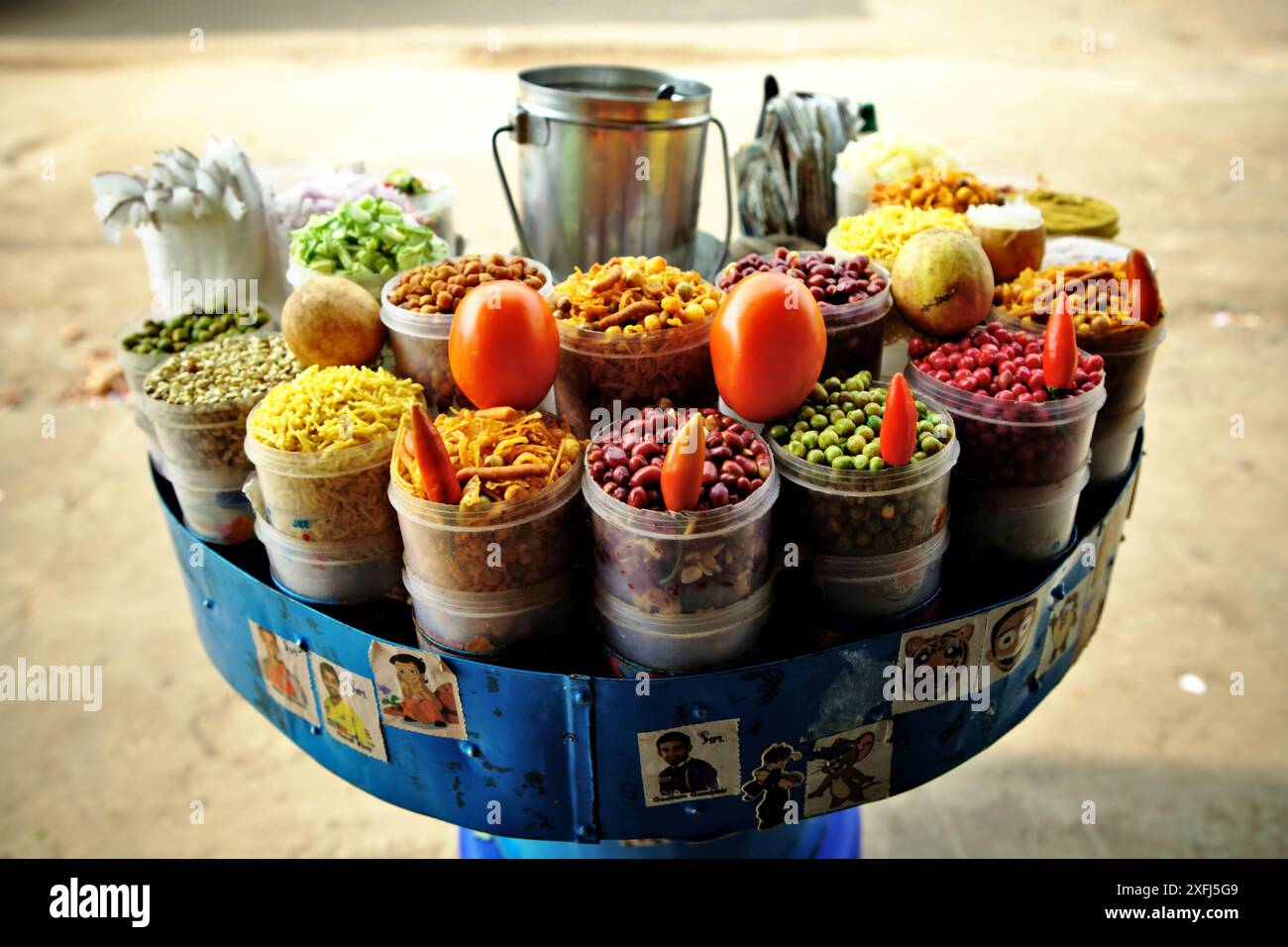 Ingredients for Indian snacks at a roadside vendor in West Bengal ...