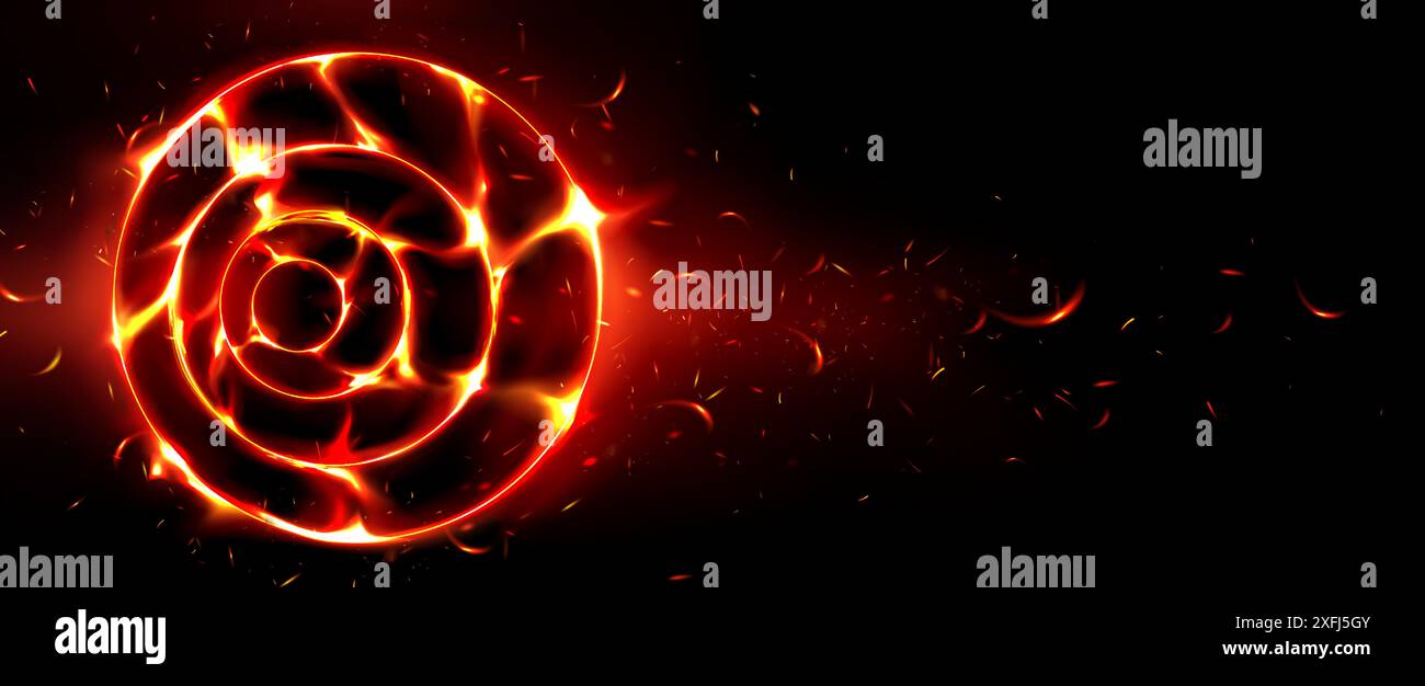 Abstract fire ring isolated on black background. Vector realistic ...