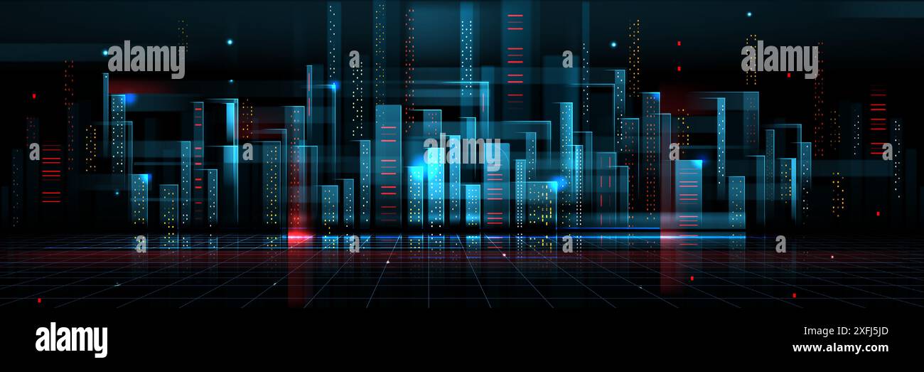 Futuristic cityscape background on wireframe landscape. Vector ...