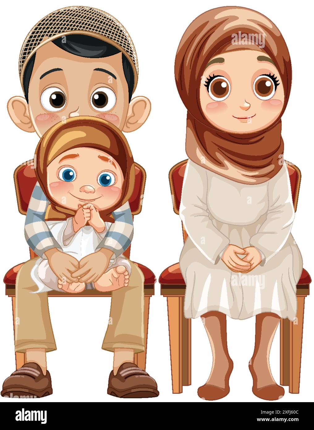 Illustration of a Muslim family sitting together Stock Vector Image ...