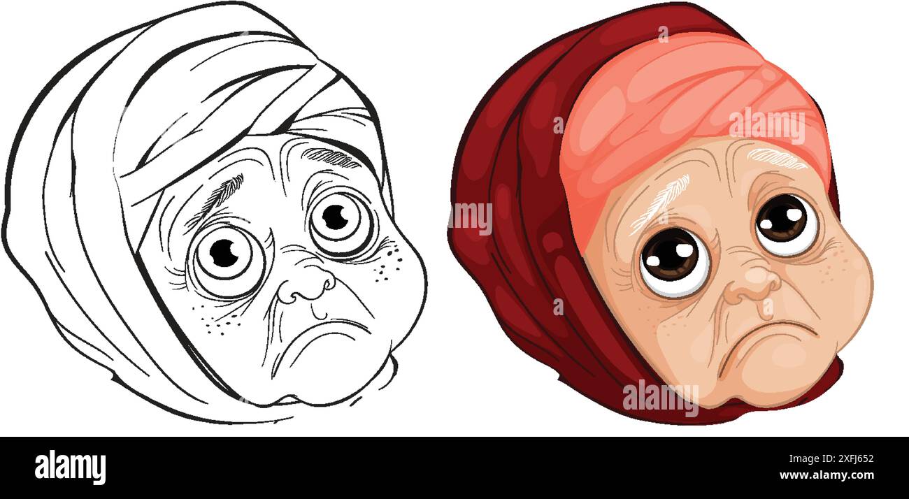 Illustration of an elderly woman with a sad face Stock Vector Image ...