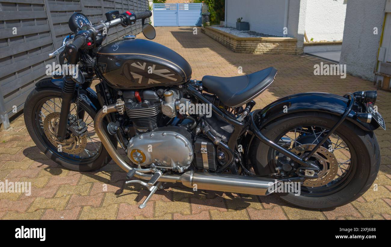 Bordeaux , France - 06 23 2024 : Triumph Bonneville Bobber 1200 black ...