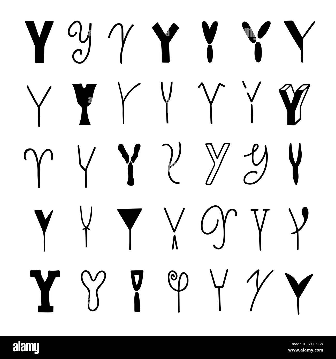 Set Of Letters Y In Different Styles Hand Drawn Lettering Stock Vector Set Of Letters Y In Different Styles Hand Drawn Lettering Stock Vector