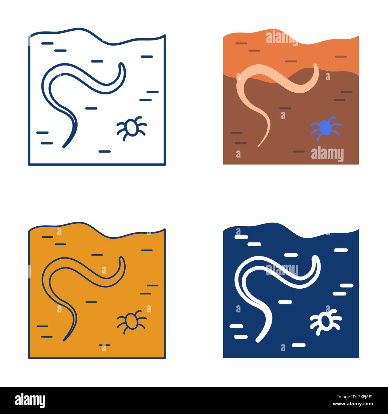 Soil with earthworm icon set in flat and line style. Farm worm symbol ...