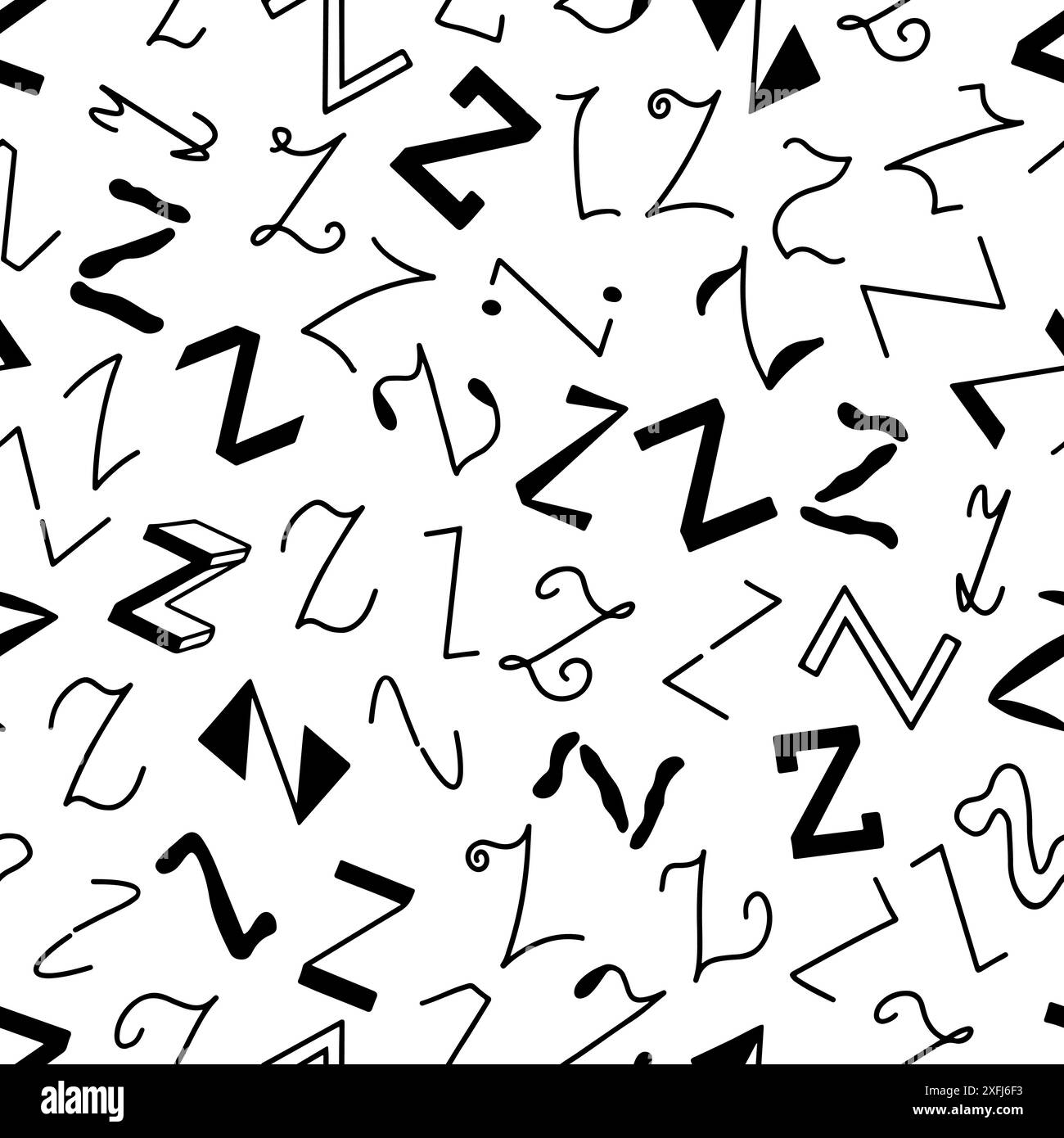 Black and white seamless pattern with the letter Z in various styles ...