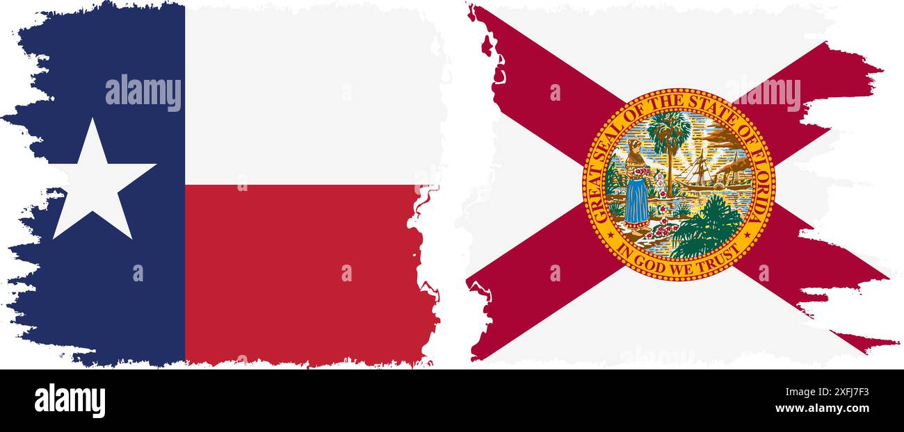Florida and Texas states grunge brush flags connection, vector Stock ...