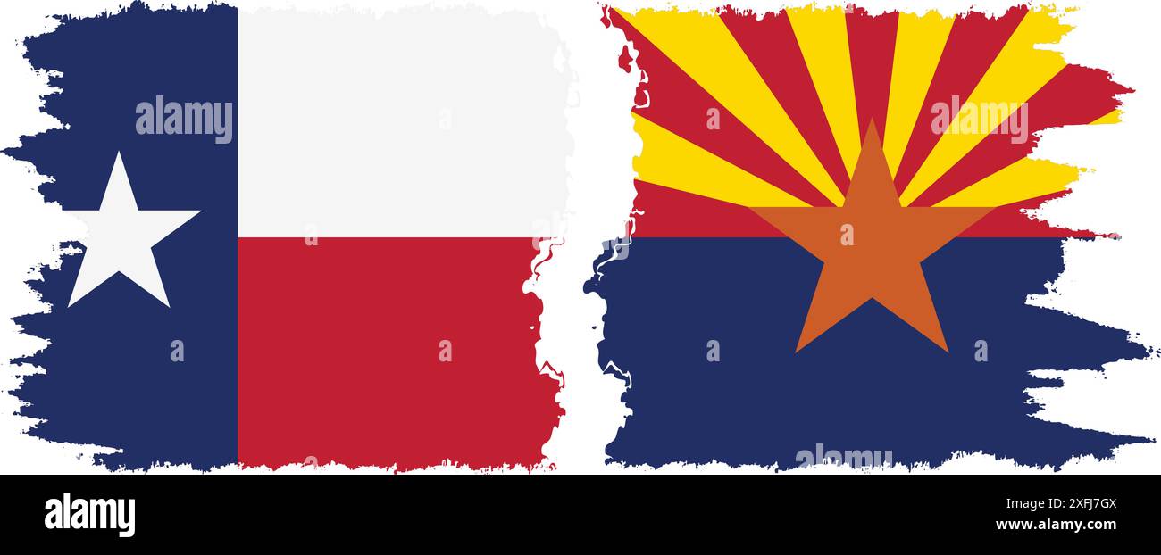 Arizona and Texas states grunge brush flags connection, vector Stock ...