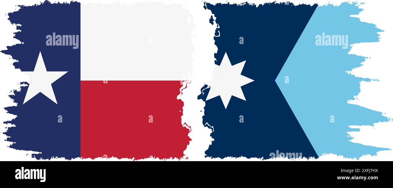 Minnesota 2024 and Texas states grunge brush flags connection, vector ...