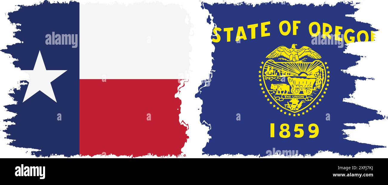 Oregon and Texas states grunge brush flags connection, vector Stock ...