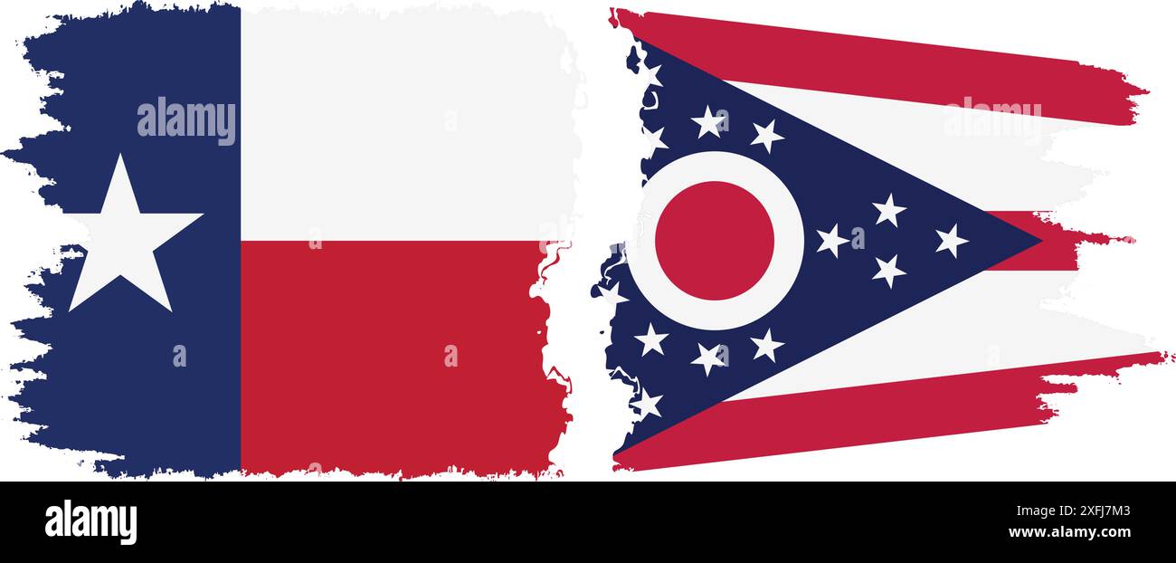 Ohio and Texas states grunge brush flags connection, vector Stock ...