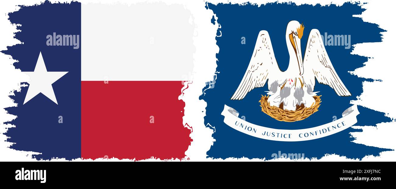Louisiana and Texas states grunge brush flags connection, vector Stock ...