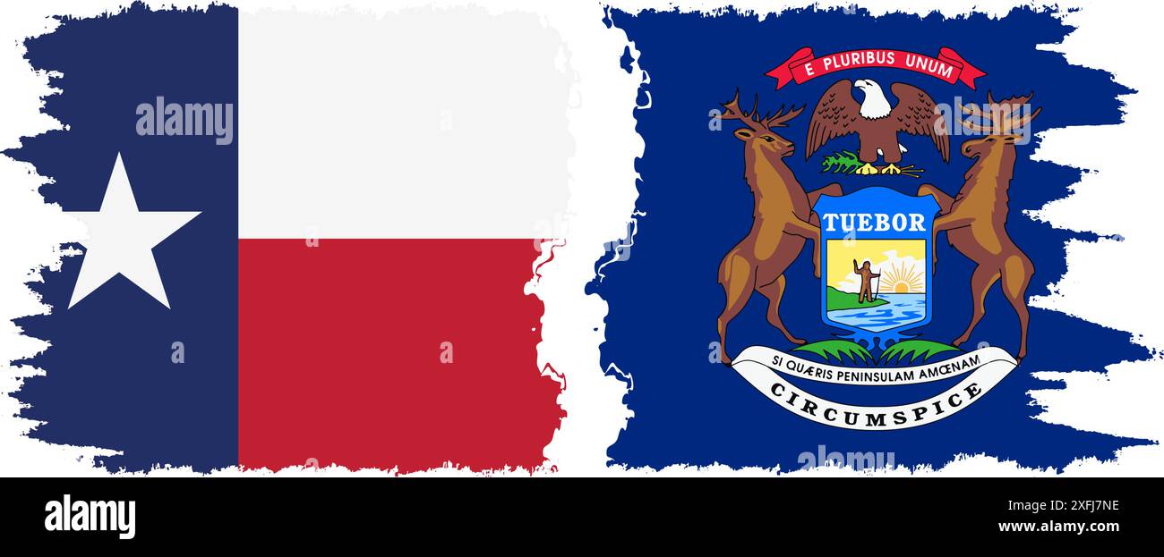 Michigan and Texas states grunge brush flags connection, vector Stock ...