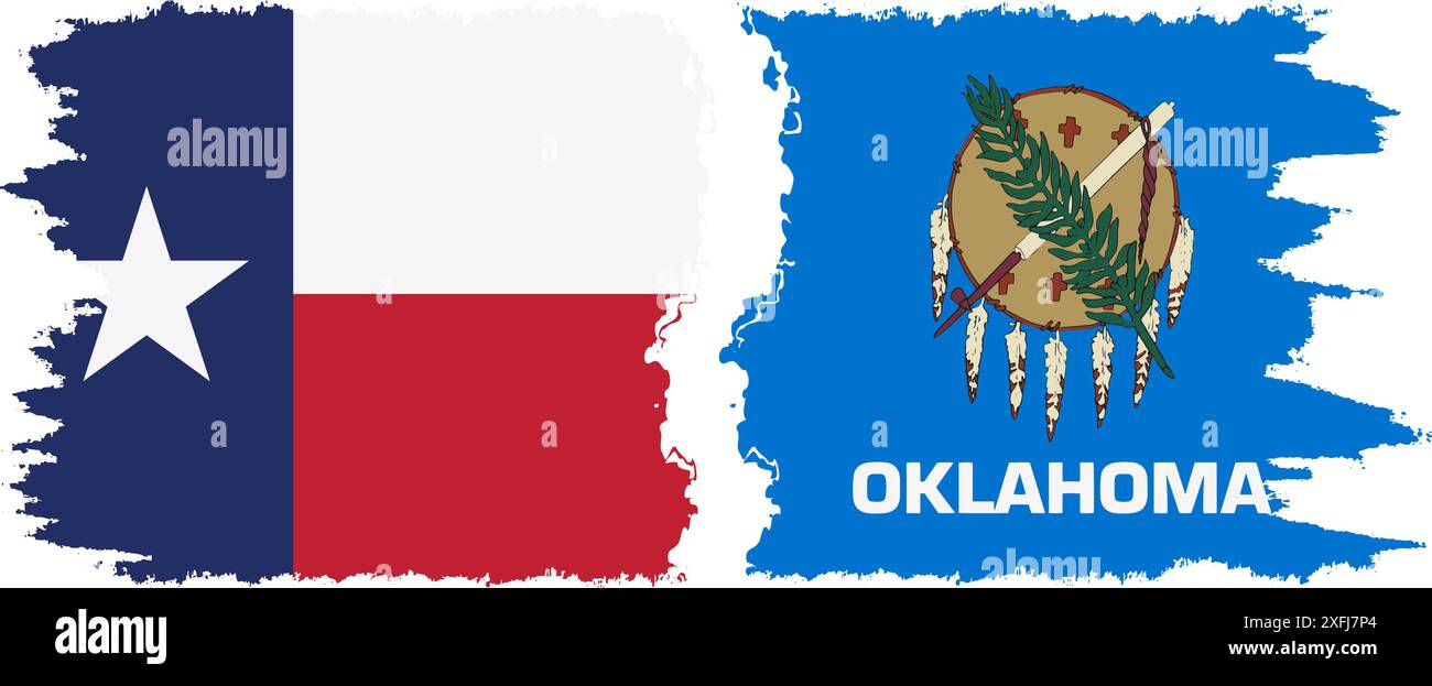 Oklahoma and Texas states grunge brush flags connection, vector Stock ...