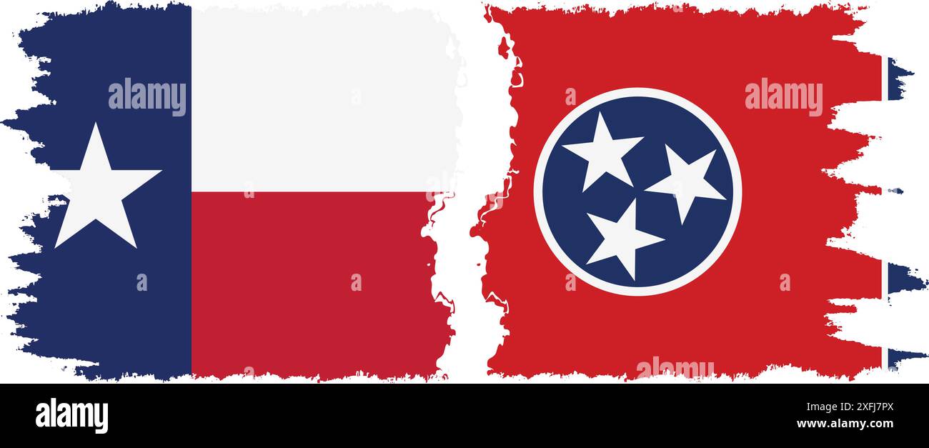 Tennessee and Texas states grunge brush flags connection, vector Stock ...