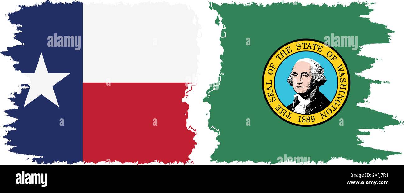 Washington and Texas states grunge brush flags connection, vector Stock ...