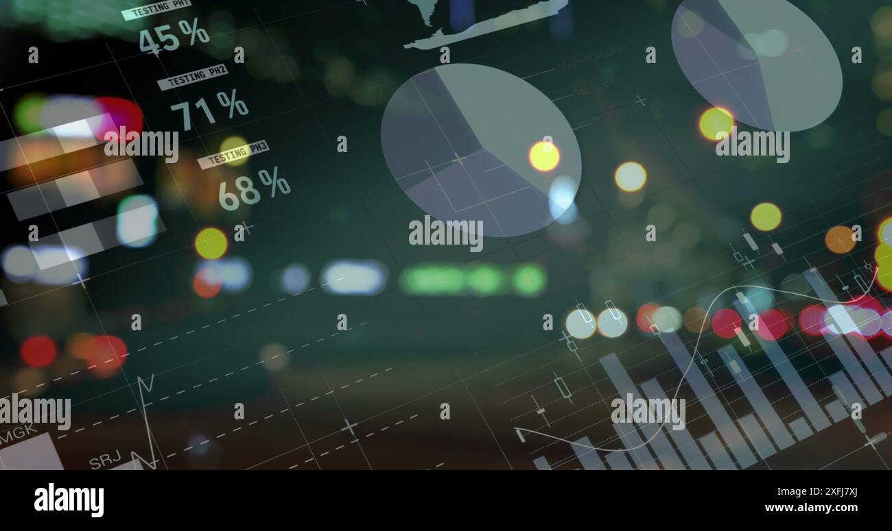 Image of infographic interface over blurred vehicles on street in city ...