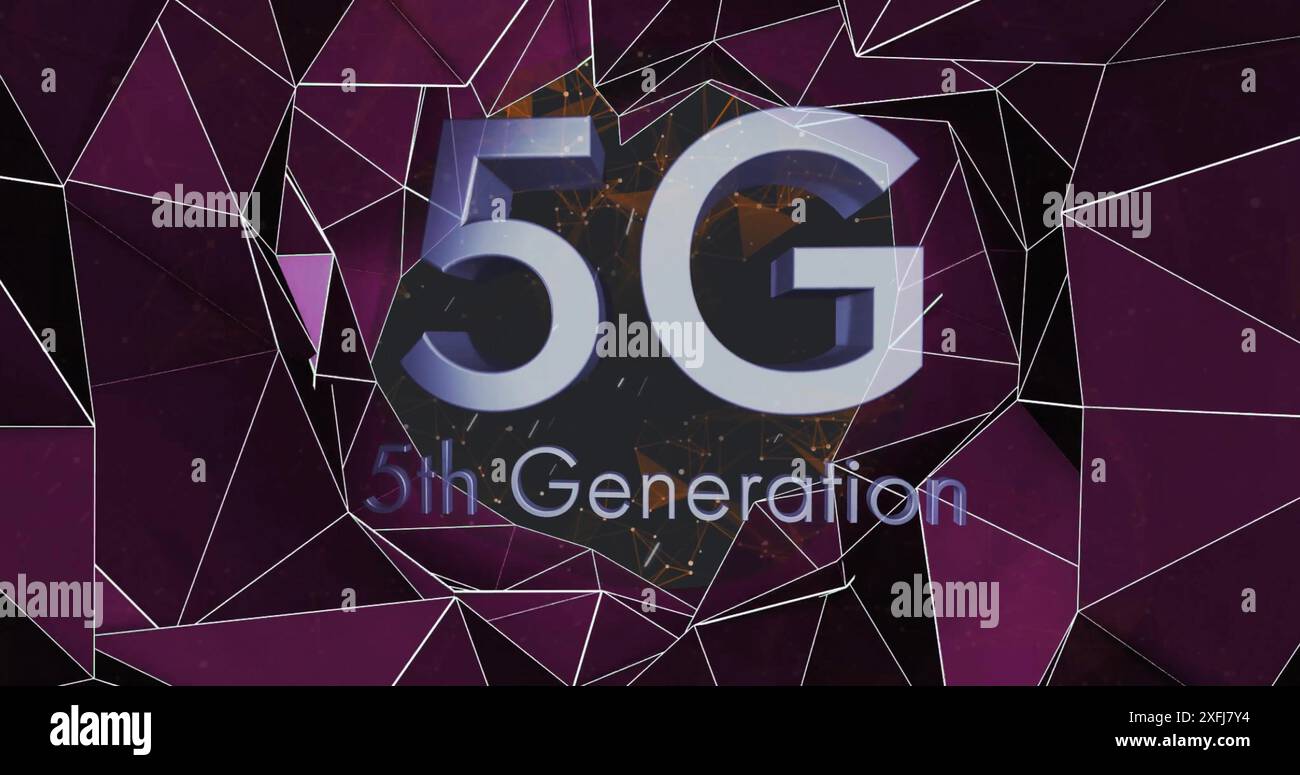 Image of 5g 5th generation network of connections over dark background ...