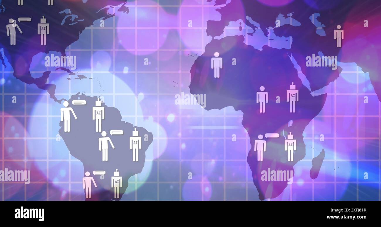 Image of world map with people icons over spots Stock Photo - Alamy
