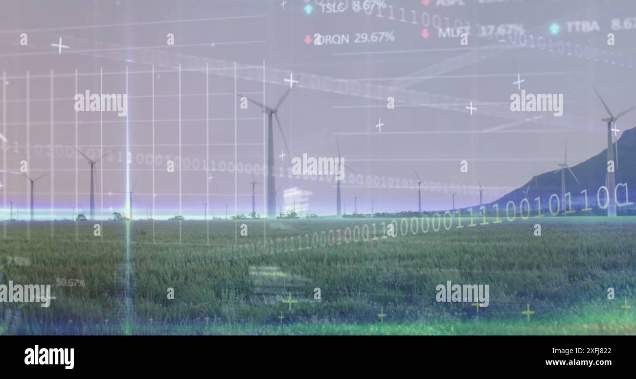 Image of financial data processing over wind turbines Stock Photo - Alamy