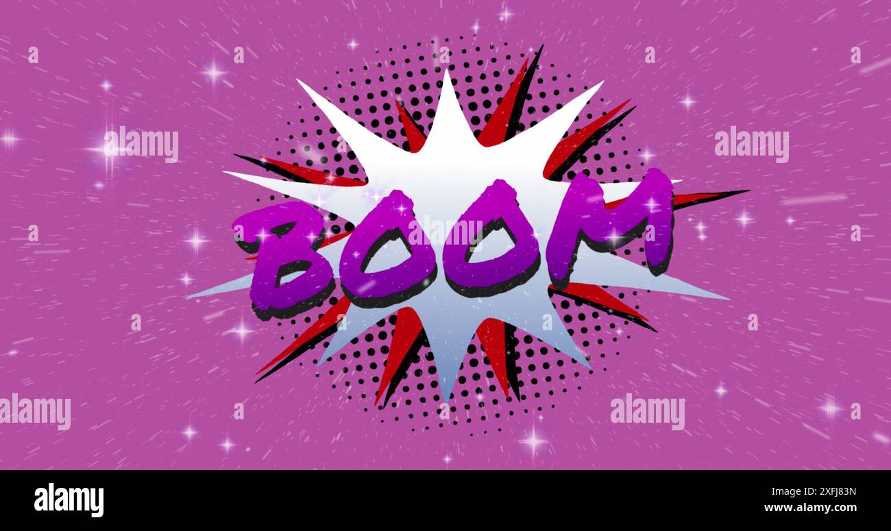 Image of Boom text over comic retro speech bubble with glowing stars on ...
