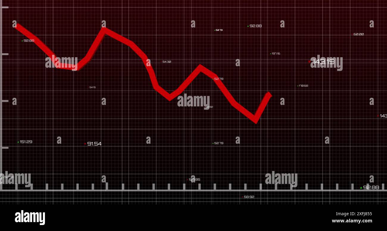 Image of red line processing with numbers over grid Stock Photo - Alamy