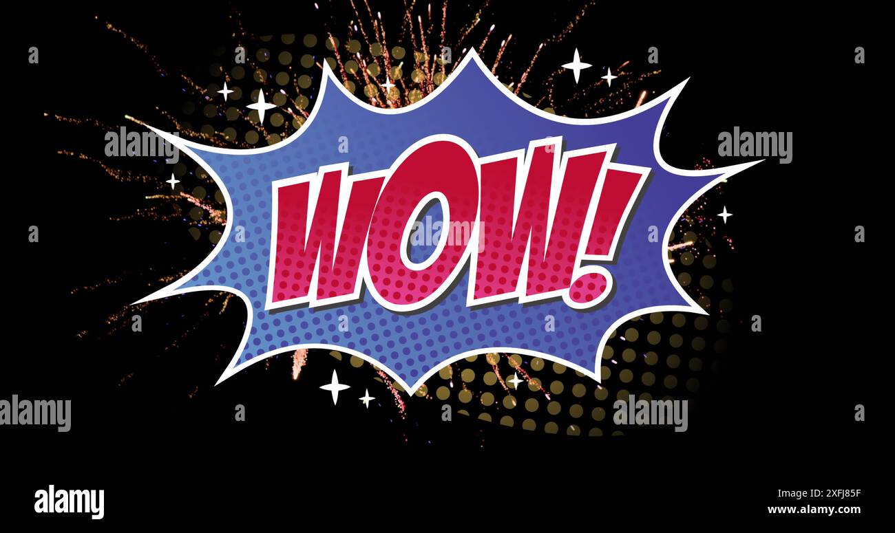 Image of Wow text over comic retro speech bubble with fireworks and ...