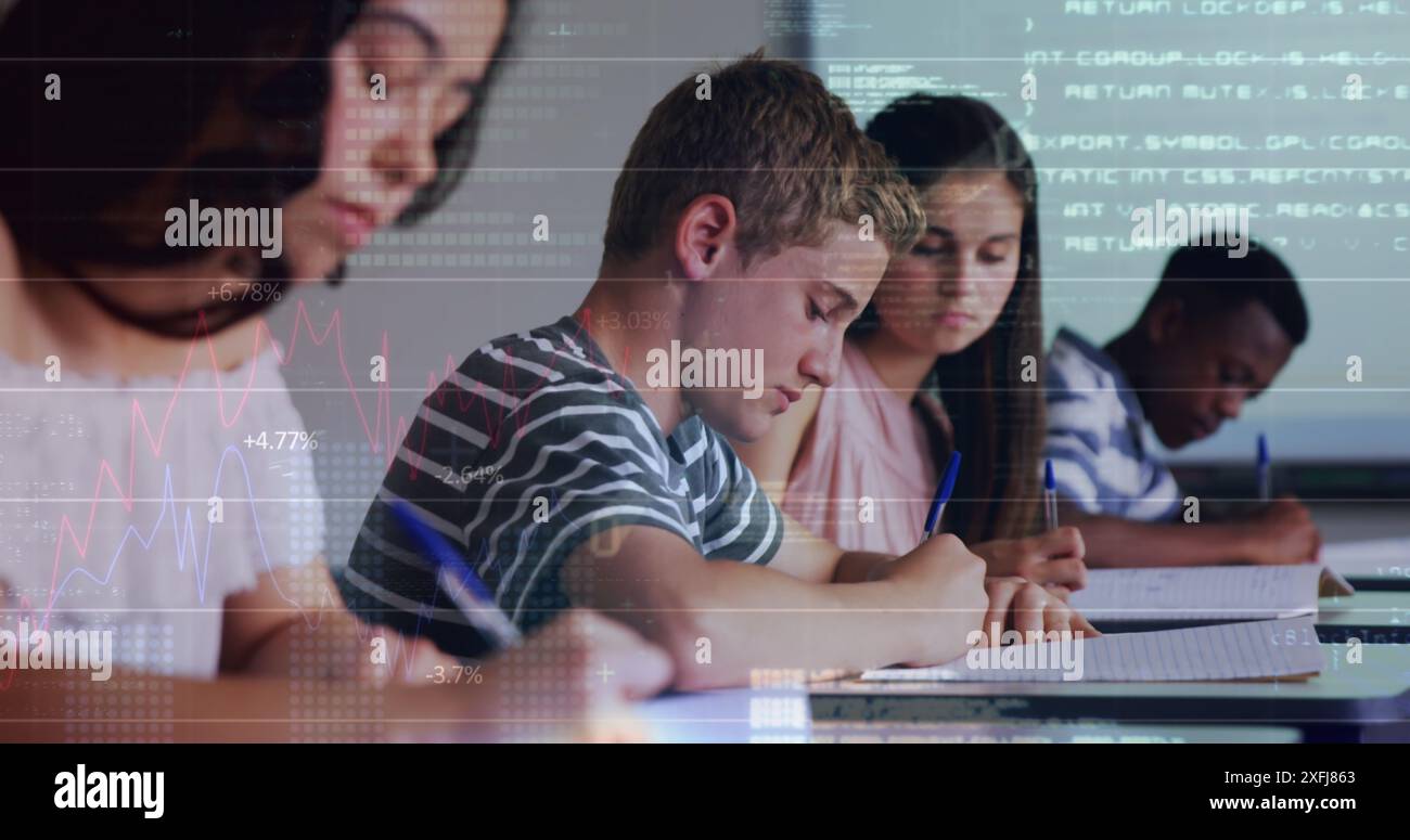 Image of data processing over students in classroom Stock Photo - Alamy