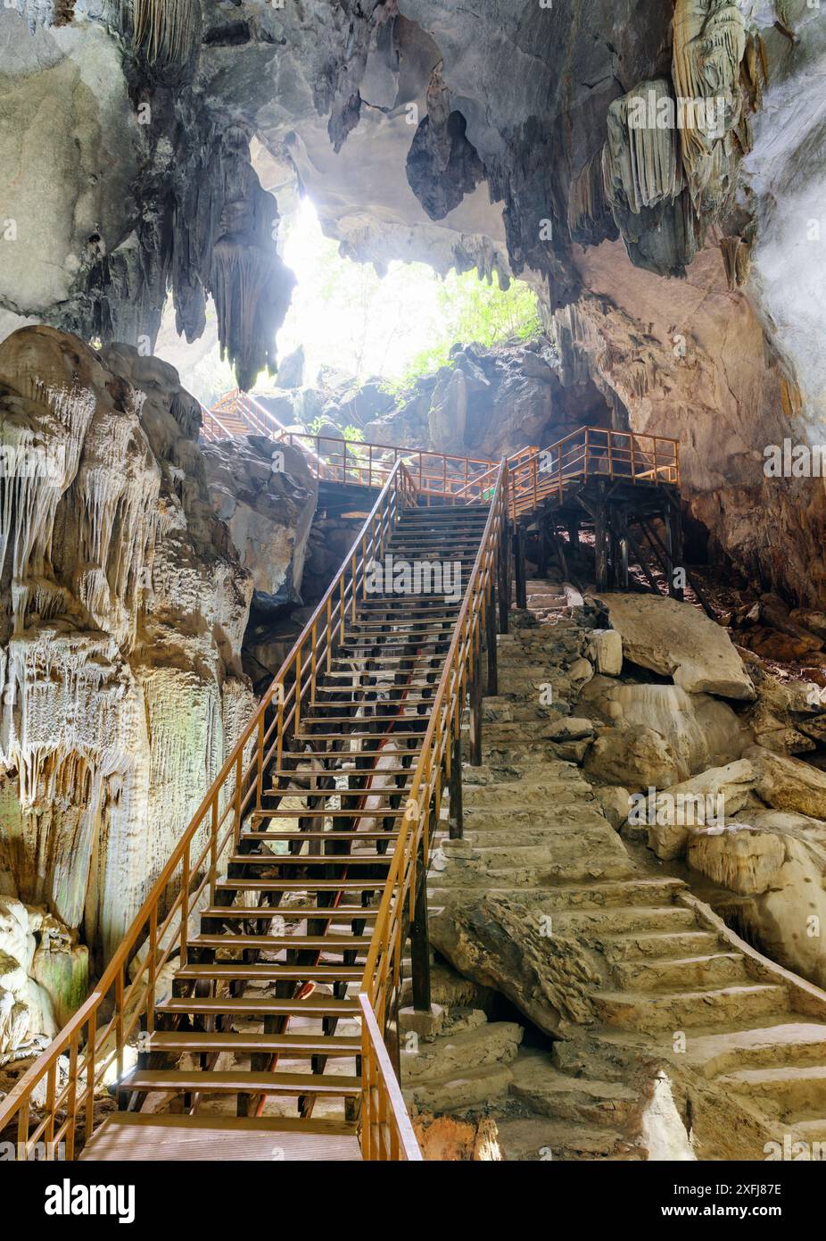 Staircase leading to exit from Tien Son Cave at Phong Nha-Ke Bang ...
