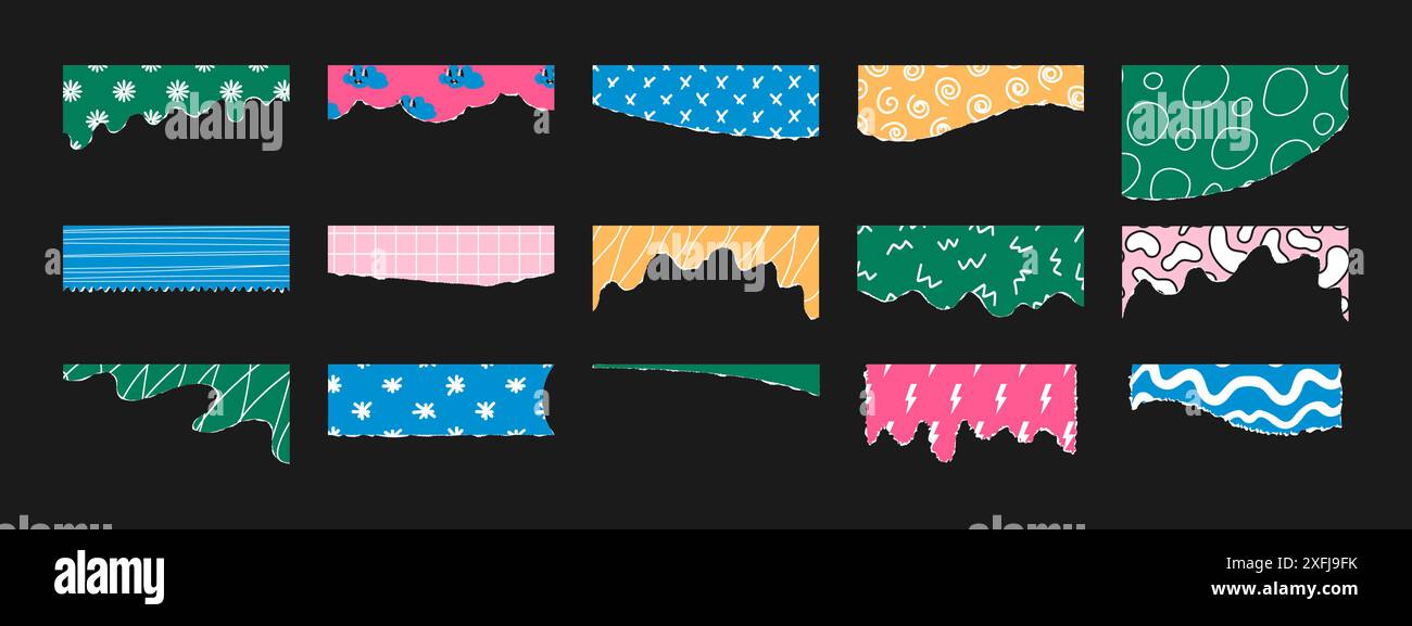 Set of torn paper with funny pattern. Design elements for contemporary ...