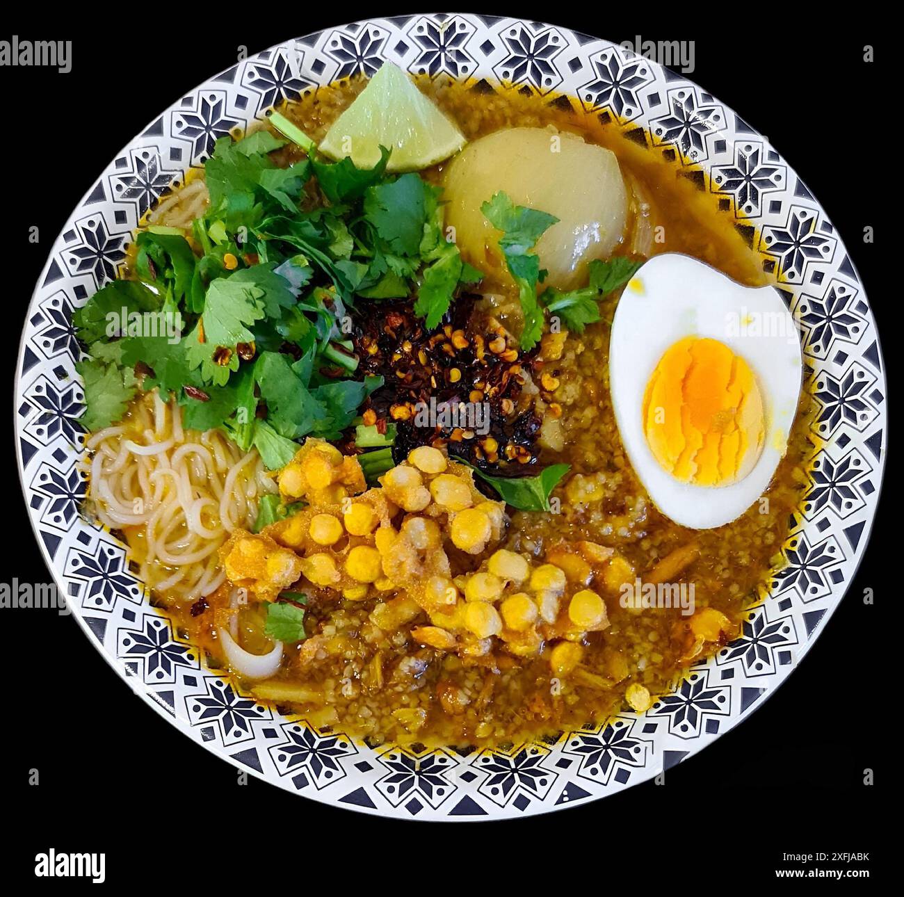 Traditional or classic fish soup with white rice noodles from Myanmar ...