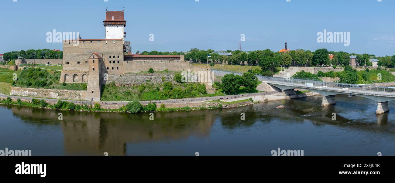 Panorama of the river embankment, Narva. Estonia Stock Photo - Alamy