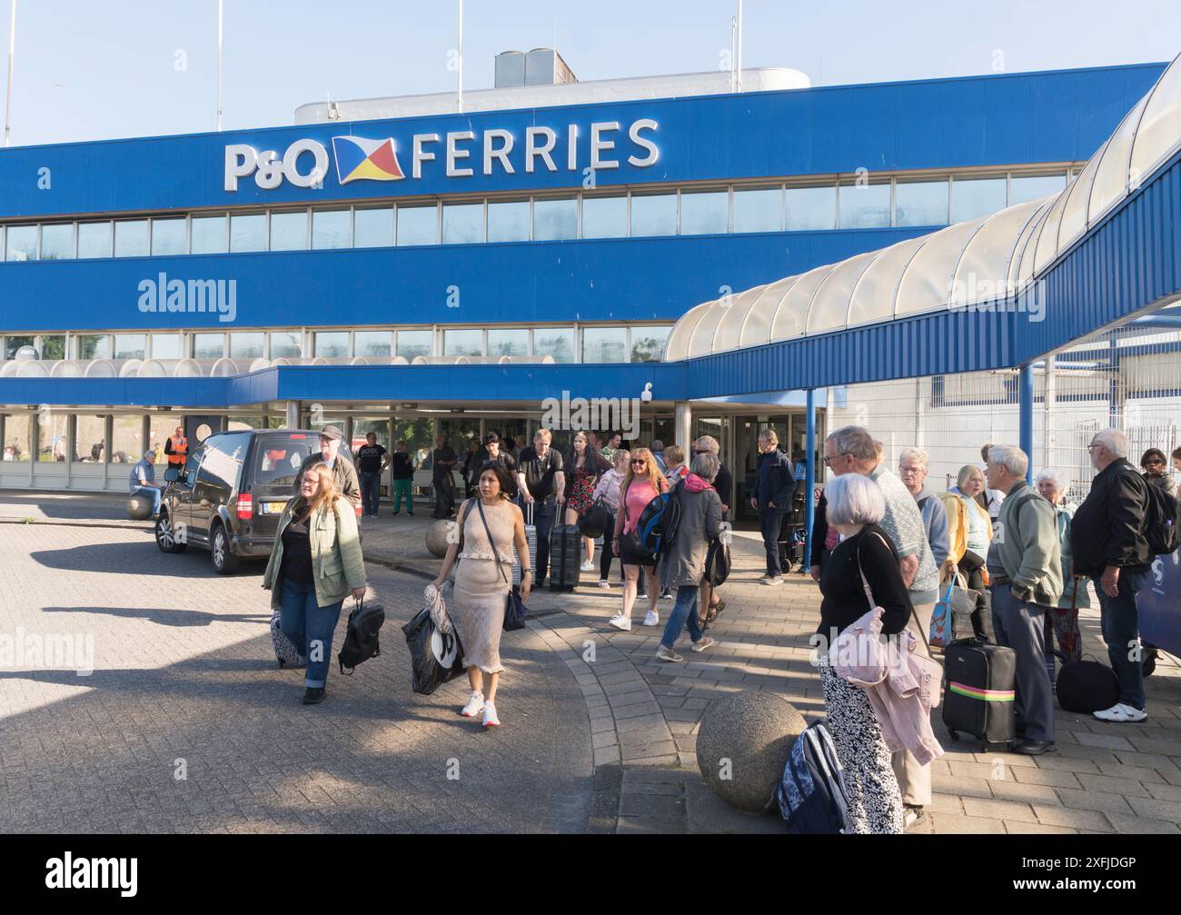 Passengers leaving the P&O Ferries terminal in Rotterdam, Netherlands ...