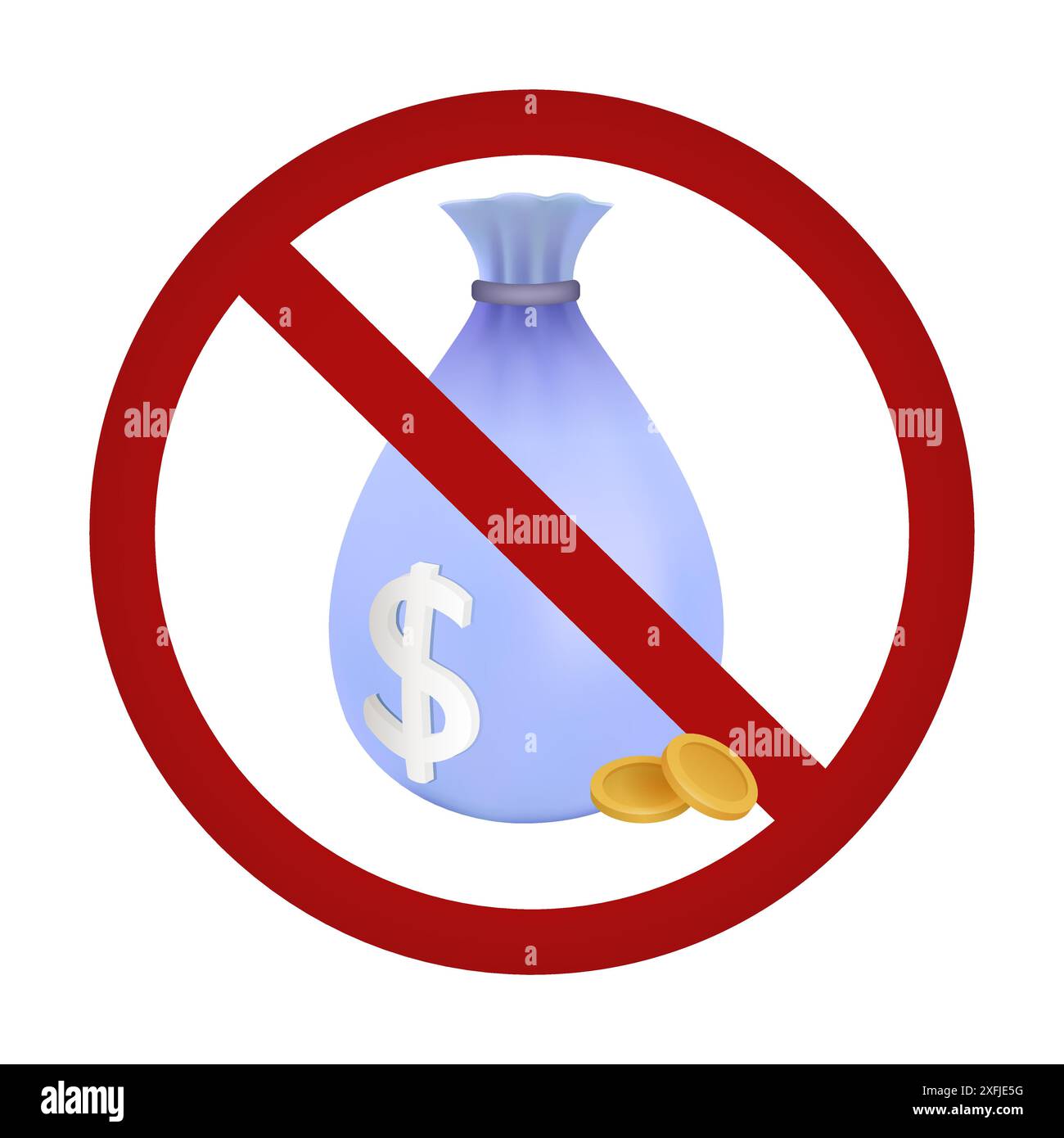 Vector forbidden sign with 3d render of a bag with money and gold coins ...