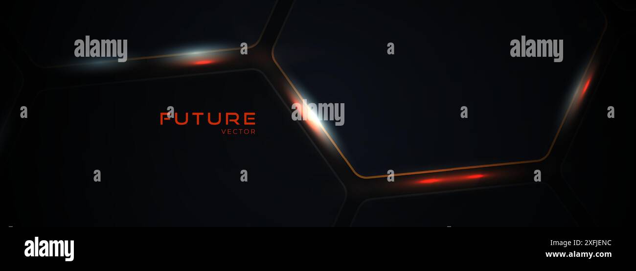 Dark hexagon abstract technology background with orange and white ...