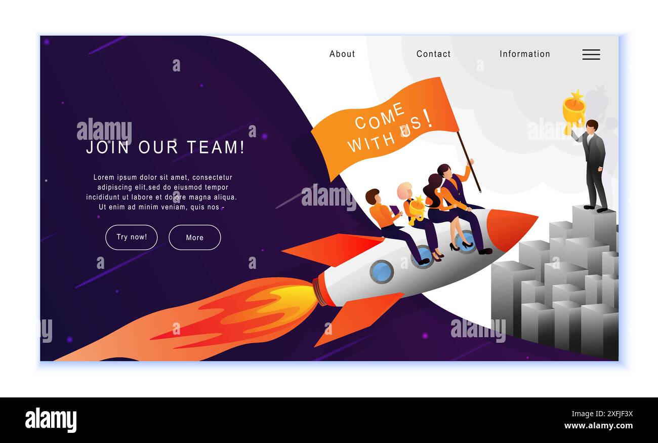 Creative website template of Join Our Team concept, flat design vector ...
