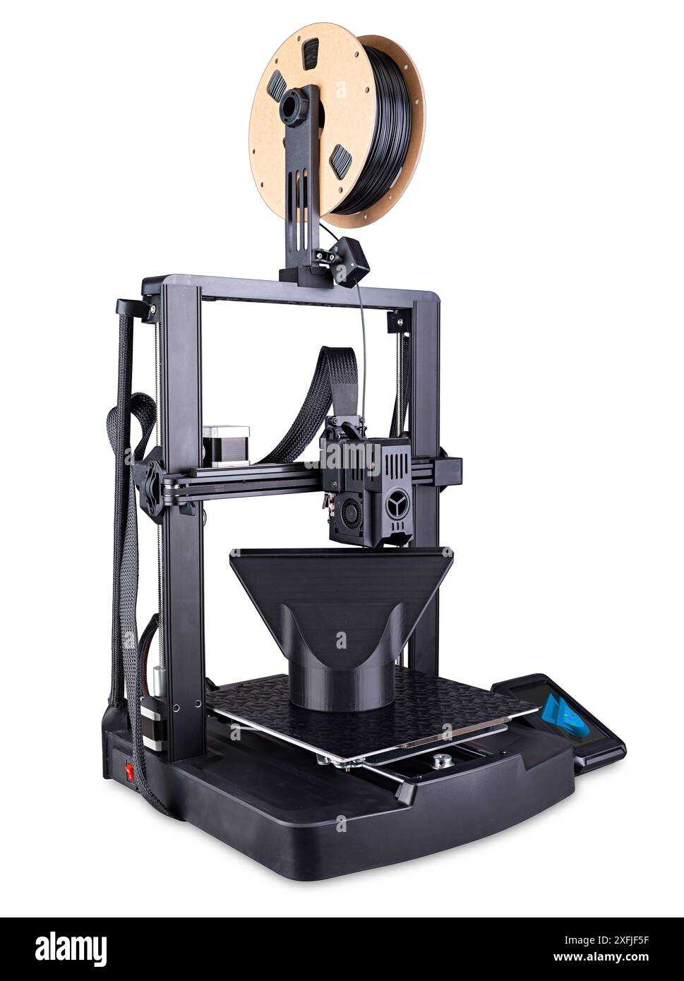 3d high speed printer with spool of black PLA filament material ...
