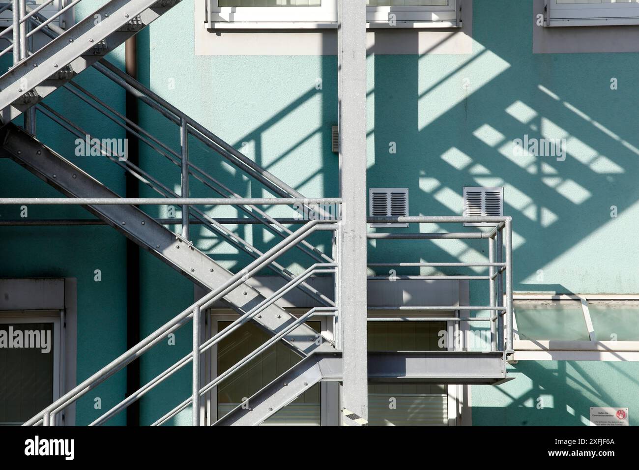 External steel staircase on a residential building, Germany Stock Photo ...