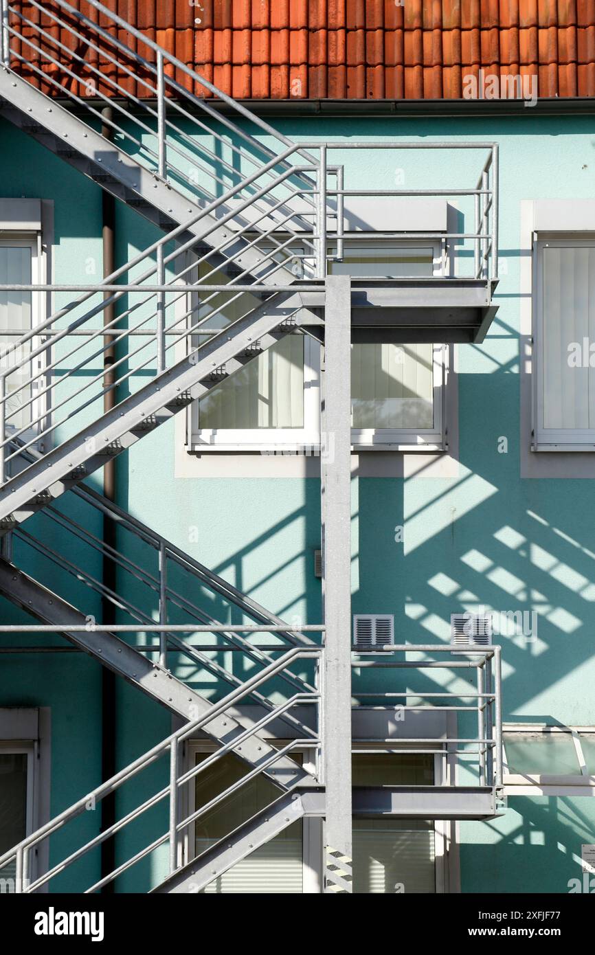 External steel staircase on a residential building, Germany Stock Photo ...