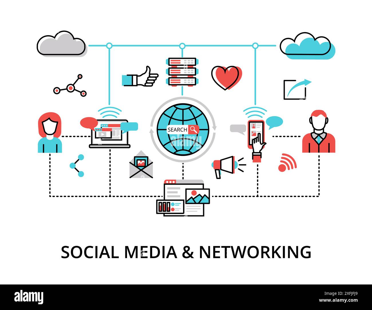 Infographic Social Media and Networking concept, modern flat thin line ...