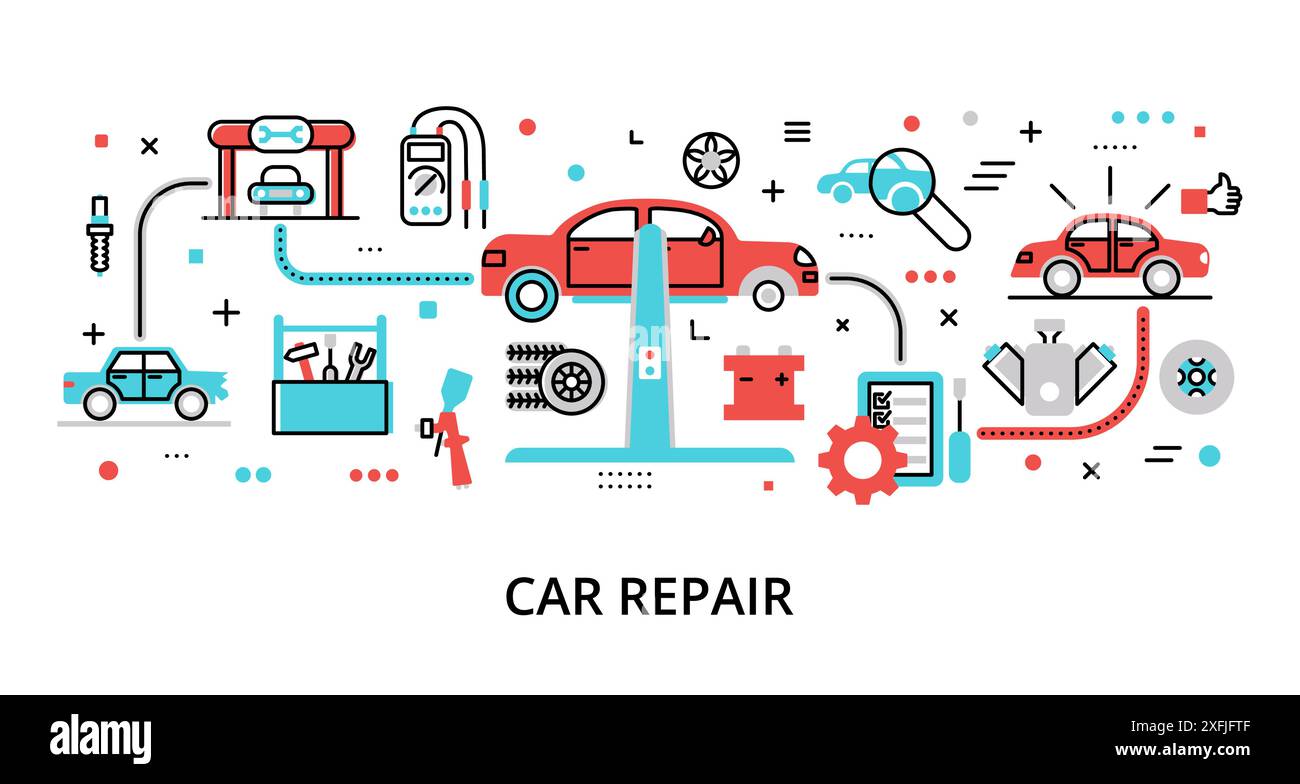 Concept of Car Repair, modern flat editable line design vector ...